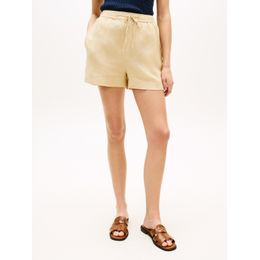 Shorts Tommy Hilfiger "ESS LINEN PULL ON SHORT", Damen, Gr. L (42/44), N-Gr, harvest wheat, Web, Obermaterial: 100% Leinen, unifarben, bequem kurz, Hosen Shorts, mit Tunnelzug am Bund