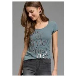 T-Shirt Laura Scott, Damen, Gr. 34, gr&uuml;n, Jersey, Obermaterial: 95% Baumwolle, 5% Elasthan, bedruckt, sehr figurbetont h&uuml;ftlang, Rundhals, abgesteppt, Shirts T-Shirt, sehr figurbetonte Passform, mit Rundhalsausschnitt