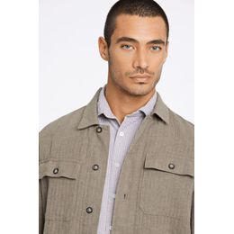 Hemdjacke LINDBERGH, Herren, Gr. L, army, Web, Obermaterial: 55% Baumwolle, 45% Leinen, unifarben, normal h&uuml;ftbedeckend, Rundhals, Jacken, mit Knopfleiste