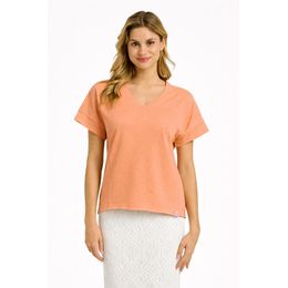 Smith & Soul Sweater SMITH & SOUL, Damen, Gr. XS, rot (coral), Single Jersey, Material: 100% Baumwolle, unifarben, relaxed fit normal, V-Ausschnitt, eingesetzt, Sweatshirts Sweater, mit offenen Kanten