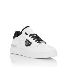 Sneaker Philipp Plein "Lo-Top Turnschuhe", Herren, Gr. 37, Normalschaft, 0102, wei&szlig;, schwarz, Schuhe Sneaker