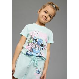 Shirt & Shorts Kidsworld "STITCH 2tlg. Set von Disney", M&auml;dchen, Gr. 104/110, t&uuml;rkis, Single Jersey, Obermaterial: 100% Baumwolle, bedruckt, KOB Set-Artikel, verschiedene Gr&ouml;&szlig;en, bedrucktes Design, aus Baumwolle