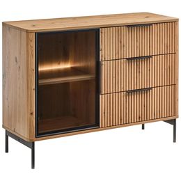 Mid.you Sideboard, Schwarz, Eiche Artisan, Metall, 1 F&auml;cher, 3 Schublade(n) Schubladen, kaltwei&szlig;, 114x82x40 cm, Bsci, Beleuchtung, Wohnzimmer, Kommoden & Sideboards, Sideboards