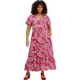 sheego by Joe Browns Damen Wickelkleid mit Volant am Saum erdbeere-pink-gemustert Gr&ouml;&szlig;e 52