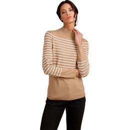 CREATION L PREMIUM Damen Feinstrickpullover mit Wellenkante camel-ecru-geringelt Gr&ouml;&szlig;e 38