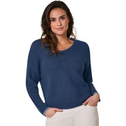 CREATION L PREMIUM Damen Langarm-Pullover mit Kontrastkanten jeansblau-meliert Gr&ouml;&szlig;e 38