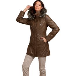 Mainpol Damen Lederjacke mit Pelzimitat braun Gr&ouml;&szlig;e 36