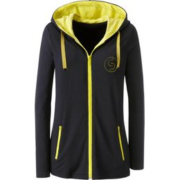 CREATION L PREMIUM Damen Jacke mit Glitzersteinchen-Applikation schwarz-limone Gr&ouml;&szlig;e 36/38