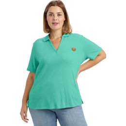 sheego Damen Poloshirt mit V-Ausschnitt blaugr&uuml;n Gr&ouml;&szlig;e 52/54
