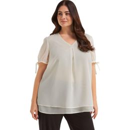 sheego Damen Tunika mit Schleifendetails an den Ballon&auml;rmeln champagner Gr&ouml;&szlig;e 48