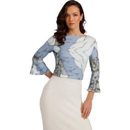 CREATION L PREMIUM Damen 3/4-Arm-Shirt mit Volants ecru-eisblau Gr&ouml;&szlig;e 38