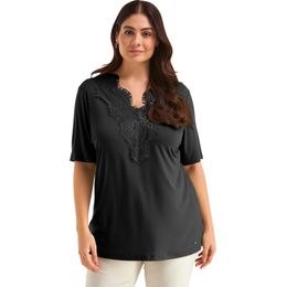 sheego Damen Spitzenshirt mit beidseitigem, tiefem V schwarz Gr&ouml;&szlig;e 56/58