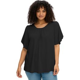 sheego Damen Rundhalsshirt mit Tulpen&auml;rmeln schwarz Gr&ouml;&szlig;e 40/42