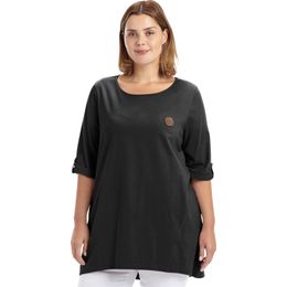 sheego Damen Longshirt in kaschierender A-Linie schwarz Gr&ouml;&szlig;e 56/58