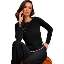 CREATION L PREMIUM Damen Wollpullover mit Kontrastkanten schwarz-camel Gr&ouml;&szlig;e 38