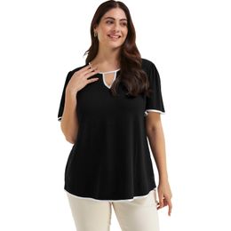 sheego Damen Shirt in leicht ausgestellter Form schwarz-champagner Gr&ouml;&szlig;e 56/58