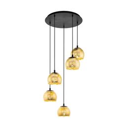 Eglo H&auml;ngeleuchte "ALBARACCIN Pendellampe, IP20, E27, Stahl, Glas, Esstischlampe, Lampe", gold (schwarz goldfarben), 5, &Oslash; 58,5cm H: 150cm, 1 Stk., Leuchten, H&auml;ngelampe f&uuml;r Esszimmer, K&uuml;che oder Wohnzimmer, H&auml;ngeleuchte