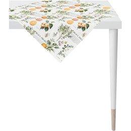 Mitteldecke Apelt "7699 SUMMERTIME, Sommerdeko, Sommer" Gr. 2, bunt (wei&szlig;, orange, gr&uuml;n, natur), B:100cm L:100cm, Baumwolle, Tischdecken, Mitteldecke, Digitaldruck