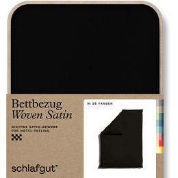 Bettbezug Schlafgut "Woven Satin", schwarz (off, schwarz), B:155cm L:220cm, Mako-Satin, Obermaterial: 100% Baumwolle, Bettbez&uuml;ge, besonders dicht gewebt, Mix & Match: passender Kissenbezug erh&auml;ltlich