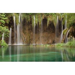 Fototapete papermoon "WASSERFALL-FLUSS SEE WALD STEINE BLUMEN BERGE BACH XXL", bunt, B:2,5m L:1,86m, Vlies, Tapeten