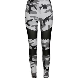 Leggings Urban Classics "Urban Classics Damen Ladies Camo Tech Mesh Leggings", Damen, Gr. L, US-Gr&ouml;&szlig;en, snowcamouflage, 77% Polyester, 23% Elasthan, skinny fit, Hosen Leggings