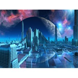 Fototapete papermoon "PLANETEN-FUTURISTISCH WELTRAUM MOON GALAXIE UNIVERSUM", bunt, B:2,5m L:1,86m, Vlies, Tapeten