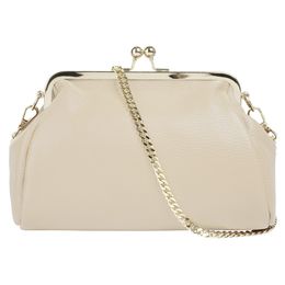 Abendtasche CLUTY, Damen, Gr. B/H/T: 23cm x 15cm x 7cm onesize, beige, Leder, leicht gl&auml;nzend, unifarben, Taschen Abendtasche, echt Leder, Made in Italy