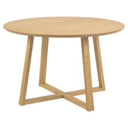 Esstisch ACTONA GROUP "Malika, Runder Tisch, Kreuzfu&szlig;gestell, furnierter ge&ouml;lter Eiche", beige (natur), B:120cm H:75cm T:120cm, Tische, Esstisch, F&uuml;r das Esszimmer, pflegeleicht, Sitzplatz f&uuml;r 4 Personen, &Oslash;: 120 cm