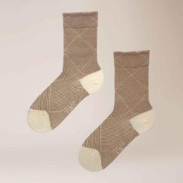 Socken Kunert "Socke Business Check", Damen, Gr. 35-38, beige (night, beige 1539), Obermaterial: 46% Baumwolle CO. 31% Wolle WO. 21% Polyamid PA. 2% Elasthan EL., Socken Socken