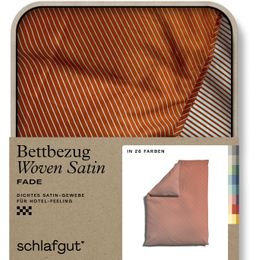 Bettbezug Schlafgut "Premium Bettbezug Woven Fade Satin (1 St)", rot (grau light, rot mid), B:155cm L:220cm, Mako-Satin, Obermaterial: 100% Baumwolle, Bettbez&uuml;ge, Ton-in-Ton Rei&szlig;verschluss, Fadendichte von 300tc, Streifen, OEKO Tex