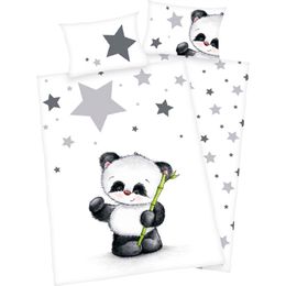 Babybettw&auml;sche Baby Best "Panda", grau, B/L: 100cm x 135cm, 1 Stk., 1 Stk., Renforc&eacute;, B/L: 60cm x 40cm, Renforc&eacute;, Obermaterial: 100% Baumwolle, Bettw&auml;sche, mit niedlichem Motiv