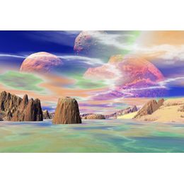 Fototapete papermoon "PLANETEN-FUTURISTISCH WELTRAUM MOND GALAXIE UNIVERSUM", bunt, B:2,5m L:1,86m, Vlies, Tapeten