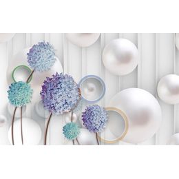 Fototapete papermoon "Abstrakt 3D Effekt mit Blumen", bunt, B:2,5m L:1,86m, Vlies, Tapeten