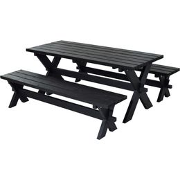 Garten-Essgruppe Plus "&raquo;Nostalgi&laquo; Plankengarnitur, TOPSELLER", schwarz (schwarz ral 9005), B:181cm H:72cm T:177cm, FSC-zertifizierter Holzwerkstoff, Sitzm&ouml;bel-Sets, bestehend aus: Tisch und 2 B&auml;nke