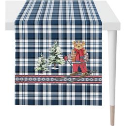 Tischl&auml;ufer Apelt "5802", blau, B:48cm L:140cm, Baumwolle, Polyester, Tischdecken