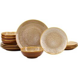 Tafelservice Creatable "Teller Set, Geschirr-Set Reactive Nostalgic", braun (cognac), 12 Stk., Steinzeug, Geschirr-Sets, Tafelservice, Service, jedes St&uuml;ck ist ein Unikat, 12 Teile, f&uuml;r 4 Personen