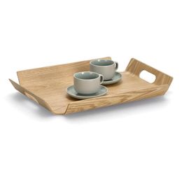Servierplatte zeller PRESENT, beige (natur), B:33,5cm H:4,5cm L:44,5cm, Holzwerkstoff, Servierplatten, Servierplatte, Holz / Eichenfurnier, 2 seitliche Griffe, erhabener Rand