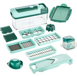 Zerkleinerer Genius "Nicer Dicer Fusion inkl. XXL-Messereinsatz 12 x 36 mm, Set 14-tlg", gr&uuml;n (mintgr&uuml;n), B:17,5cm H:31,8cm T:17,5cm, Zerkleinerer, ND Fusion werden eine Vielzahl von Schneidger&auml;ten in Einem kombiniert