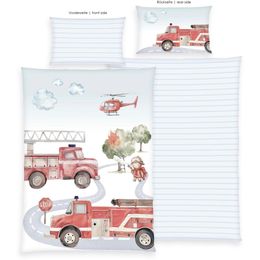 Babybettw&auml;sche Baby Best "Feuerwehr", multicolour, B/L: 100cm x 135cm, 1 Stk., 1 Stk., Renforc&eacute;, B/L: 40cm x 60cm, 2, Renforc&eacute;, Obermaterial: 100% Baumwolle, Bettw&auml;sche, Wendebettw&auml;sche