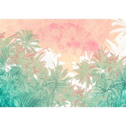 Vliestapete Komar "Digitaldruck Vlies - Palmiers - Gr&ouml;&szlig;e 400 x 280 cm", bunt (bunt, rosa), B:400m L:280m, Vlies, Tapeten, Wohnzimmer, Schlafzimmer