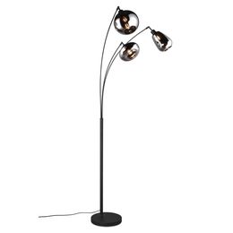 Trio LEUCHTEN Stehlampe "Lumina, gebogene Stehleuchte mit Glasschirmen exkl 3x E14 max 10W", schwarz (schwarz matt), 3, H: 200cm, 1 Stk., Leuchten, Gl&auml;ser in 3 Formen sind Chrom bedampft f&uuml;r Spiegel Effekte Fu&szlig;schalter, Stehlampe