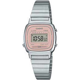 Chronograph CASIO VINTAGE, silber (silberfarben, rosa), Armbanduhren, Damen, Chronograph, Quarzuhr, Armbanduhr, Damenuhr, Digitaluhr, Datum, Edelstahlarmband