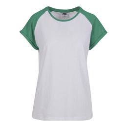 Kurzarmshirt Urban Classics "Urban Classics Damen Ladies Contrast Raglan Tee", Damen, Gr. XS, wei&szlig;, ferngr&uuml;n, 60% Baumwolle, 40% Polyester, mehrfarbig, normal, Rundhals, Shirts