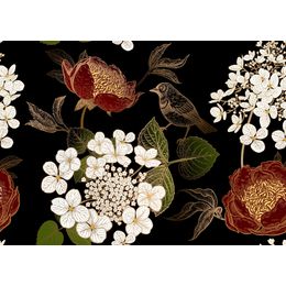 Fototapete papermoon "BLUMEN ABSTRAKT-MUSTER DESIGN VOGEL BLUMEN DECOR RETRO", bunt, B:2,5m L:1,86m, Vlies, Tapeten