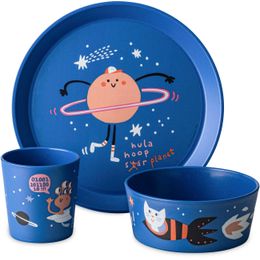 Kindergeschirr-Set Koziol "Kleiner Teller + Schale + Becher CONNECT SPACE", blau (organic blau space), 3 Stk., Kunststoff, Geschirr-Sets, 100% melaminfrei & recycelbar, CO&sup2; neutral in Deutschland produziert