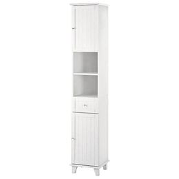 Hochschrank Welltime "Venezia Landhaus", wei&szlig;, B:33cm H:176cm T:33cm, Schr&auml;nke, Hochschrank, Badm&ouml;bel, aus massiver Kiefer, 2 T&uuml;ren, 1 Schublade, Breite 33 cm