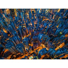 Fototapete papermoon "HONG KONG-VOGEL PERSPEKTIVE SKYLINE NACHT PANORAMA XXL", bunt, B:2,5m L:1,86m, Vlies, Tapeten