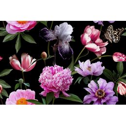 Fototapete papermoon "BLUMEN ABSTRAKT-MUSTER DESIGN ROSEN BLUMEN DECOR RETRO", bunt, B:2,5m L:1,86m, Vlies, Tapeten