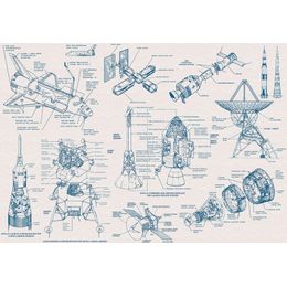 Vliestapete Komar "Digitaldruck Vlies - Spacecraft Architecture - Gr&ouml;&szlig;e 400 x 280 cm", blau (blau, schwarz), B:400m L:280m, Vlies, Tapeten, Kinderzimmer