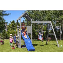Spielturm Fungoo "CAROL 2 GREY", grau (blau), Spielt&uuml;rme, KinderB:285cm H:282cm T:391cm, Holz, Metall, Polyethylen, mit Schaukel & Rutsche, Kletterwand, B:285cm H:282cm T:391cm